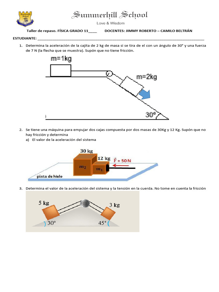 Taller de Física: Leyes de Newton y Aceleración | PDF | Fuerza | Las ...