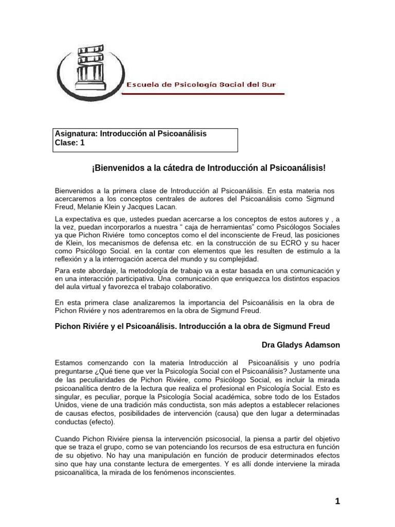 Clase_1_Psicoanalisis_-_Pichon_Riviere_y_el_Psicoanalis_-__La_obra_de_Freud | PDF | Mente ...
