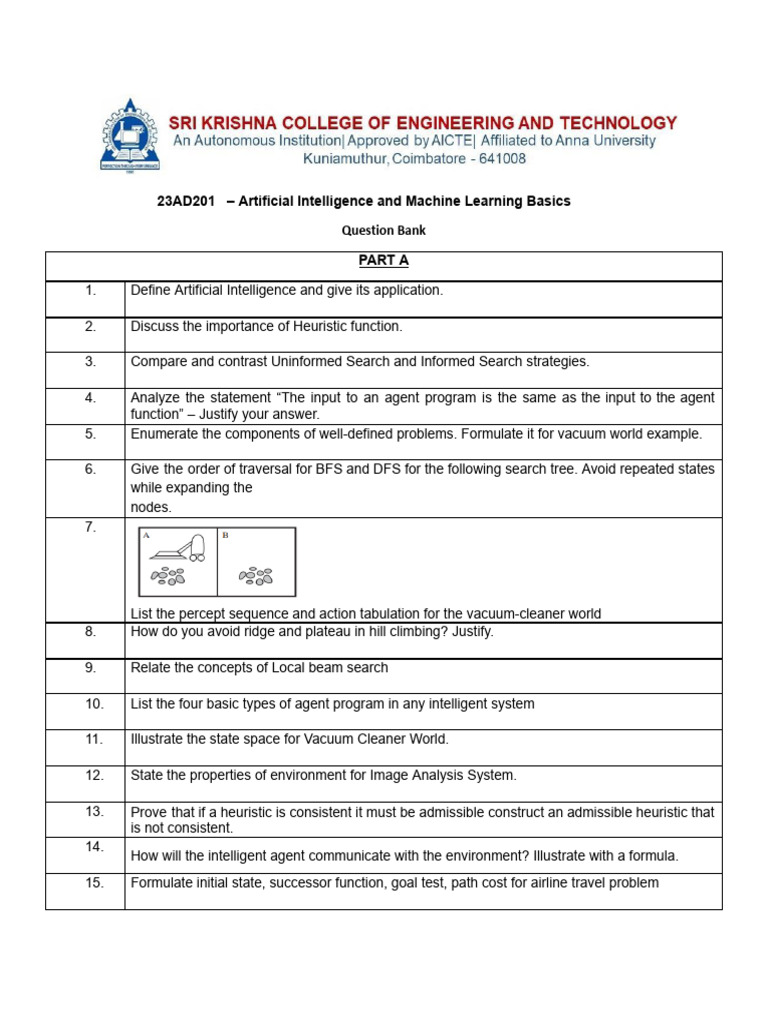 Question Bank AIML - CIA 1 | PDF | Algorithms And Data Structures | Theoretical Computer Science