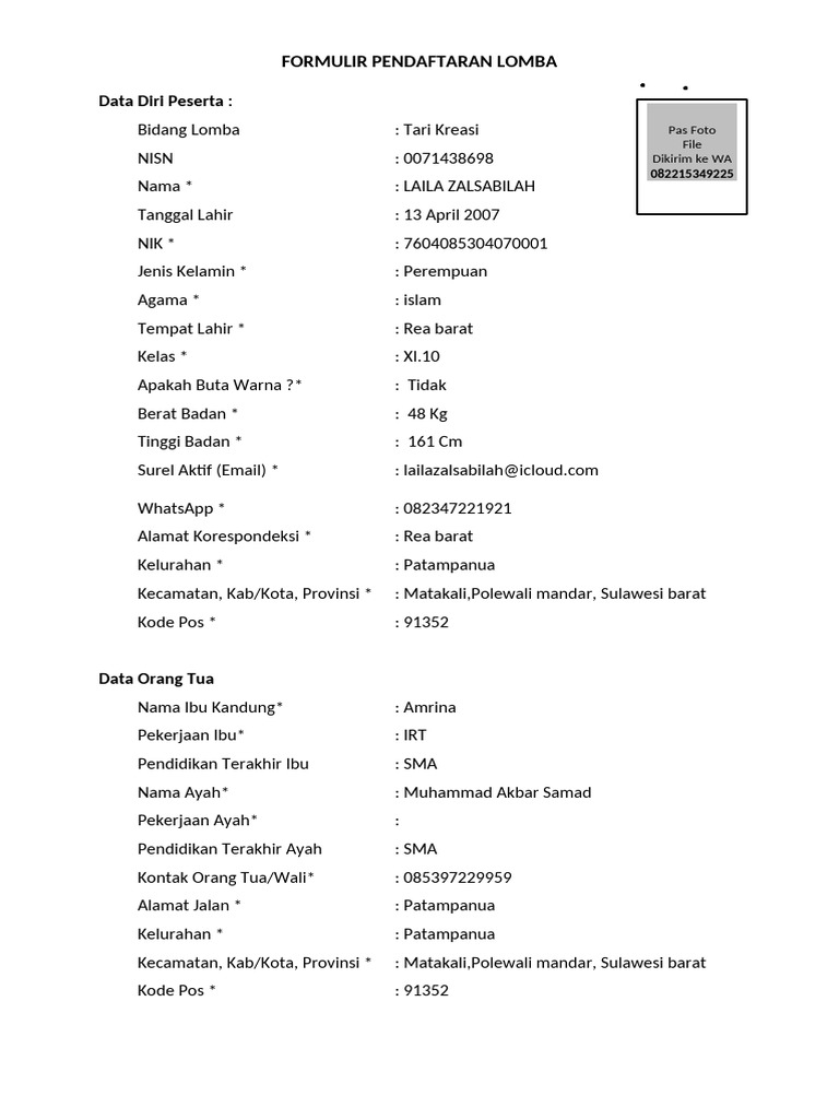 Formulir Pendaftaran Pdf