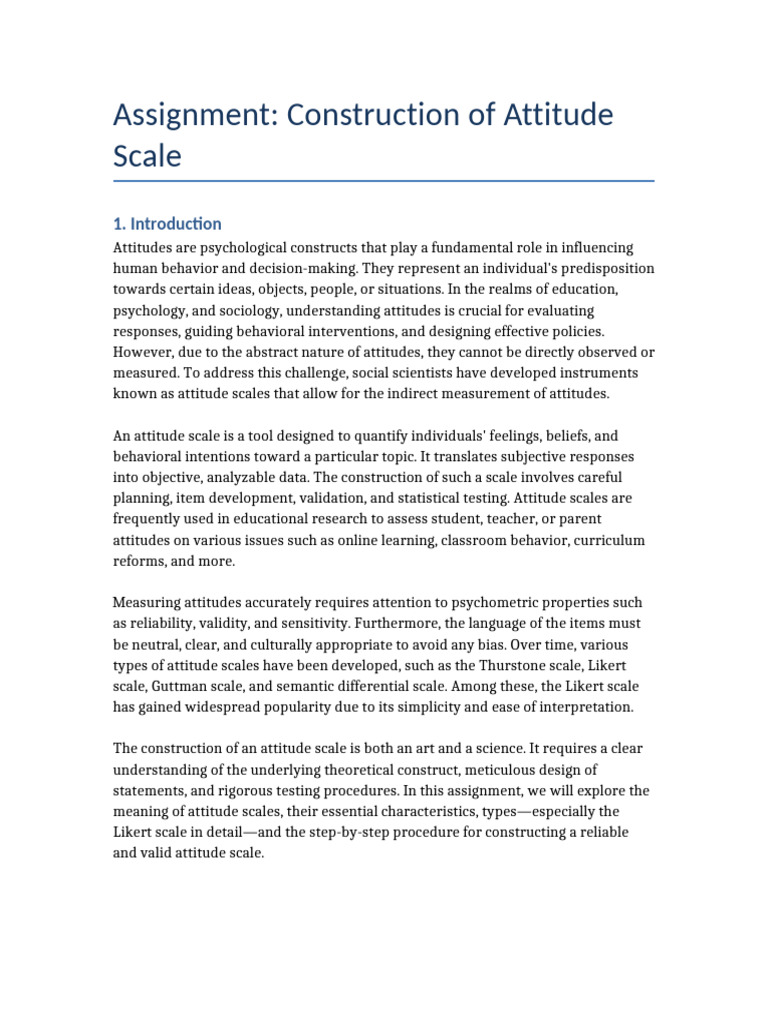 Construction of Attitude Scale | PDF | Attitude (Psychology) | Validity ...