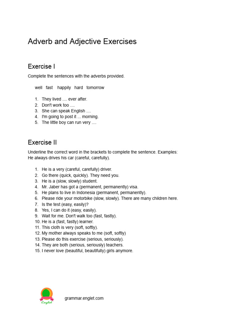Adverb and Adjective Exercises | PDF | Adverb | Semantic Units