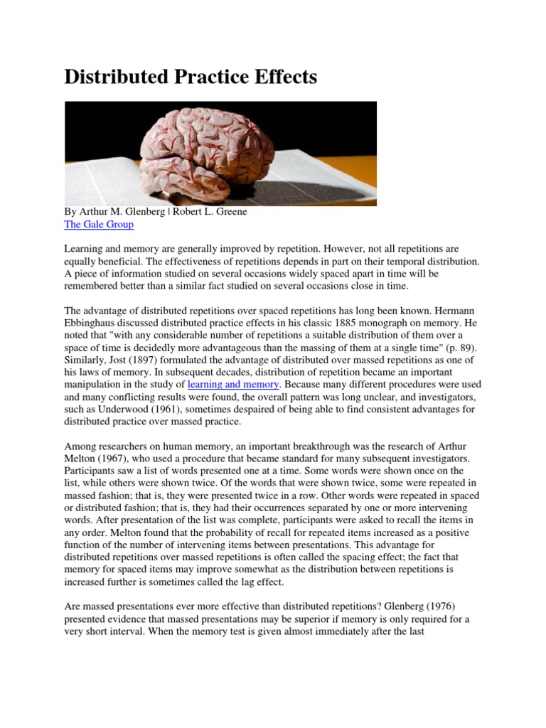 Distributed Practice Effects | PDF | Memory | Recall (Memory)