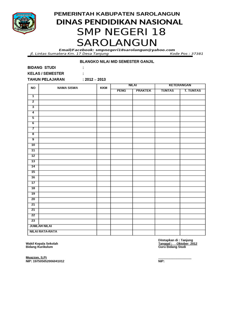 Blangko Nilai Mid | PDF