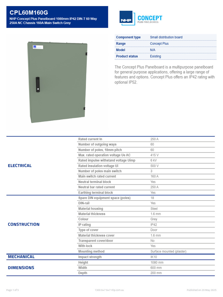 NHP Concept Plus 60 Way Panelboard | PDF | Switch | Door