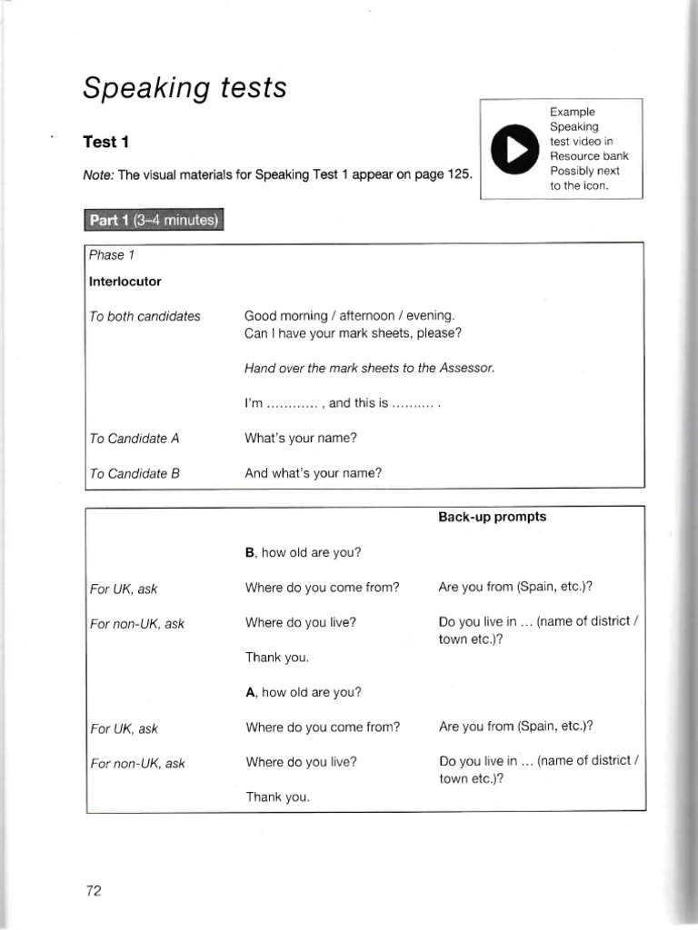 Test 1 - Speaking - A2 Key 2 (FS) | PDF