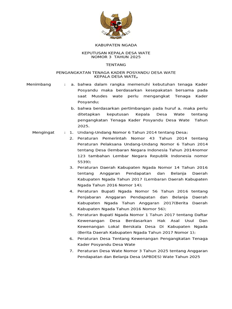 SK Kader Posyandu 2025 Desa Wate | PDF