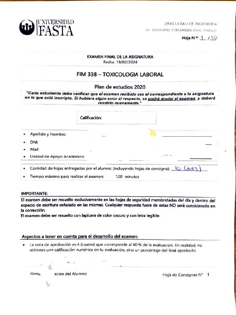 Toxicología Laboral - Final Marzo 2023 | PDF