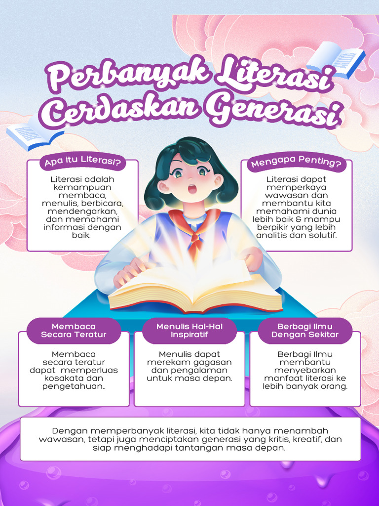 Ungu Ilustrasi Perbanyak Literasi Cerdaskan Generasi Poster | PDF