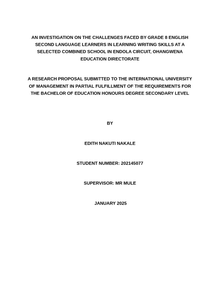 Edith Research Project 2024 Done 2025 | PDF | English As A Second Or Foreign Language ...