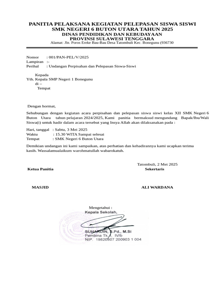 Undangan Pelepasan Siswa SMK 2025 | PDF