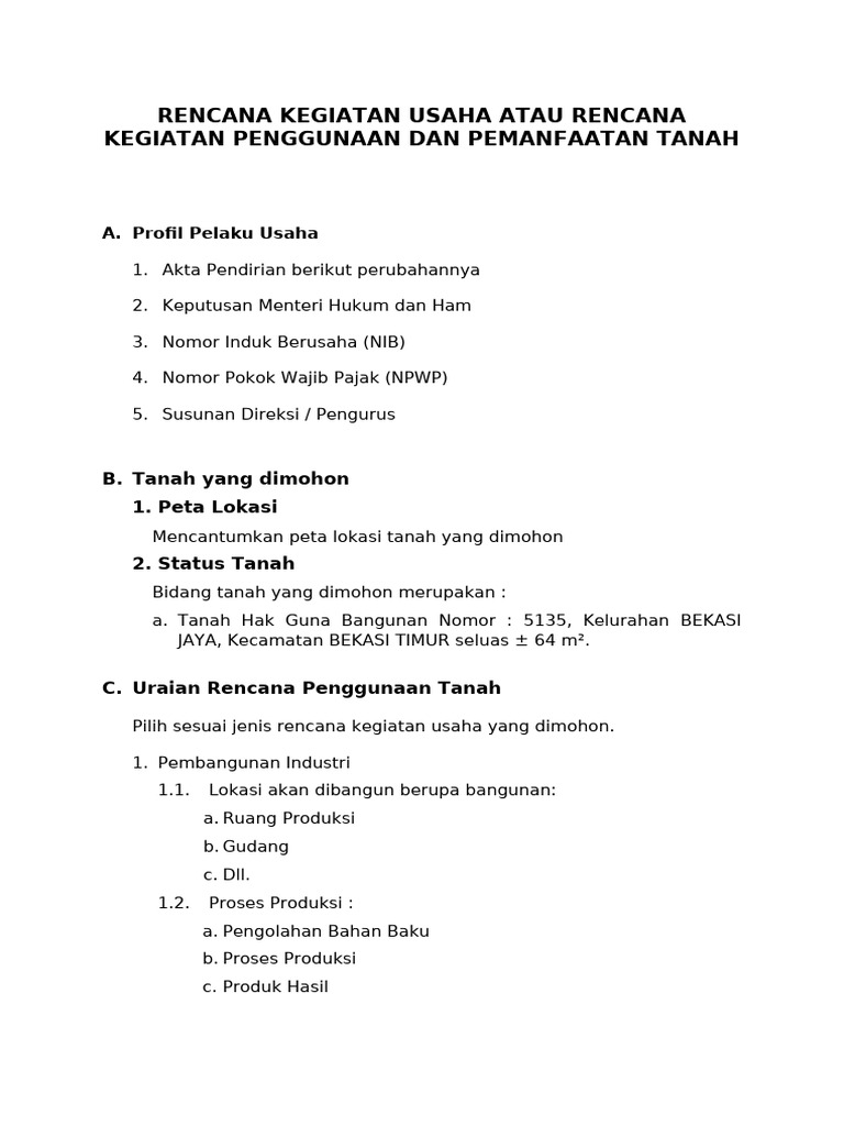 Rencana Penggunaan Tanah PT. Hanaveri | PDF