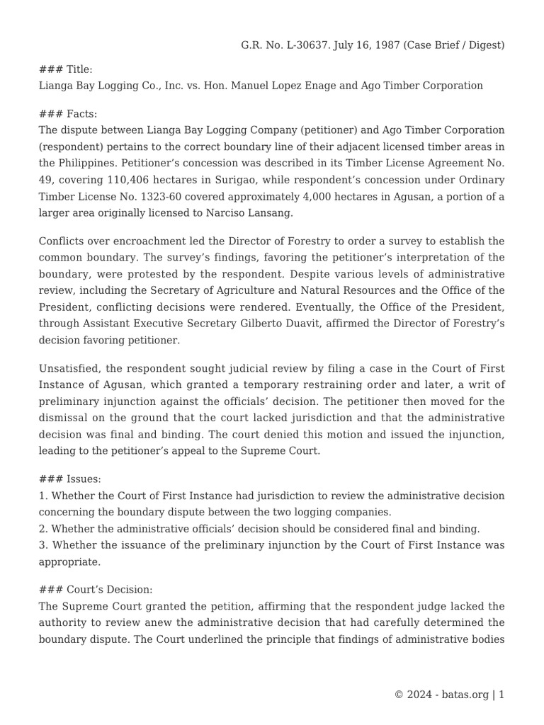 Lianga Bay Logging v. Lopez, 152 SCRA 80 (1987) | PDF | Jurisdiction ...