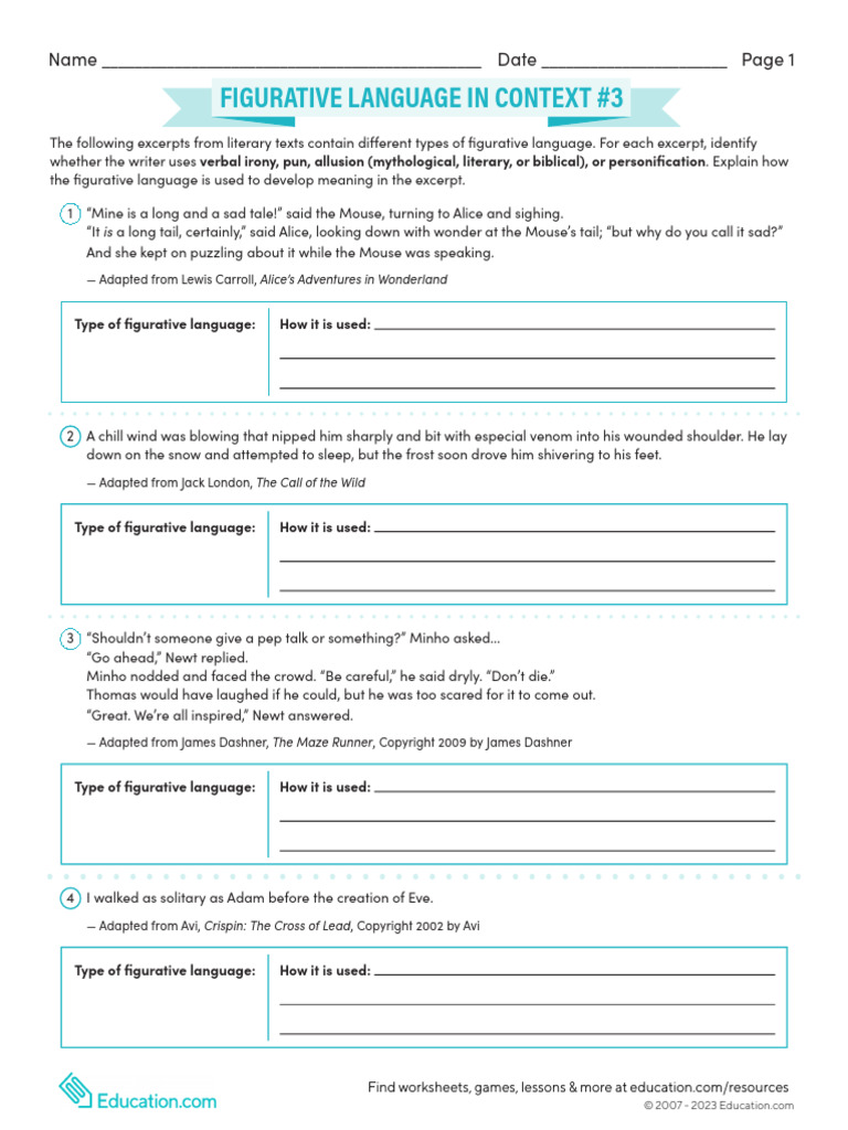 Figurative Language in Context 3 | PDF | Alice (Alice's Adventures In ...