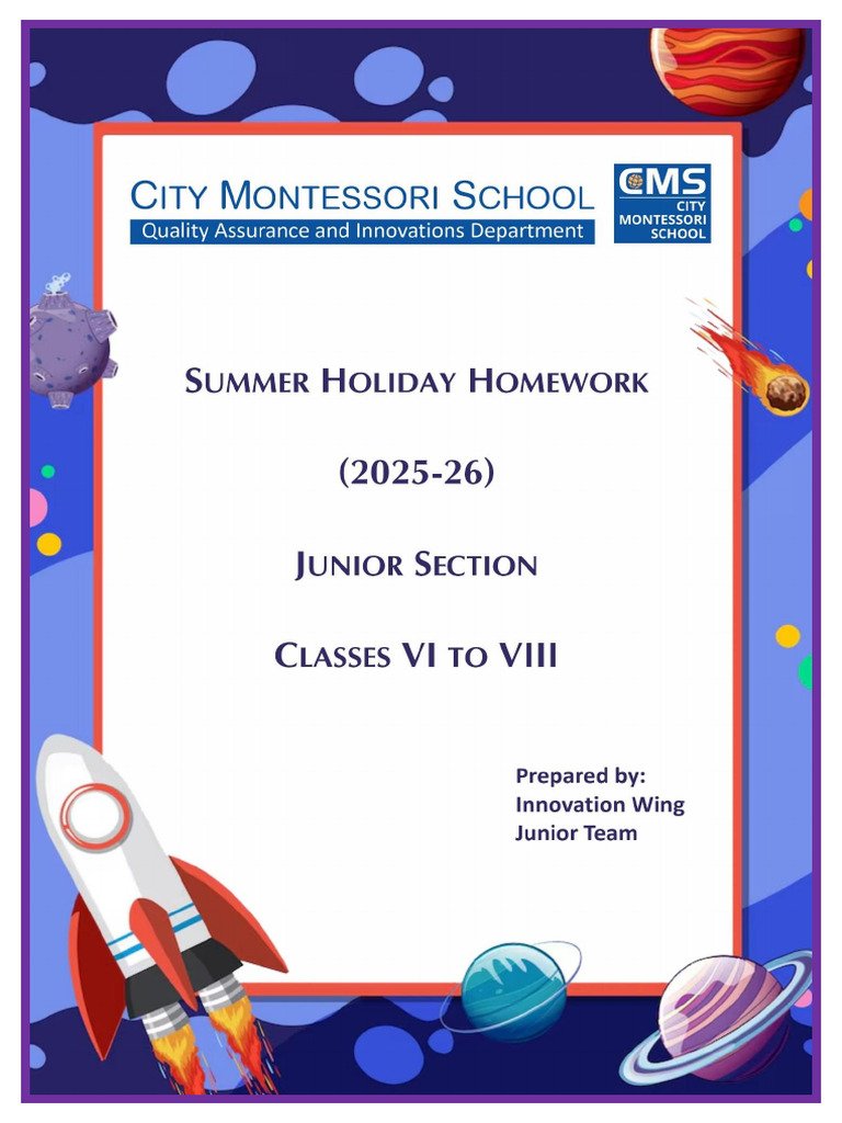 HOLIDAY HOMEWORK - VI, VII and VIII - 2025 | PDF | Planets | Outer Space