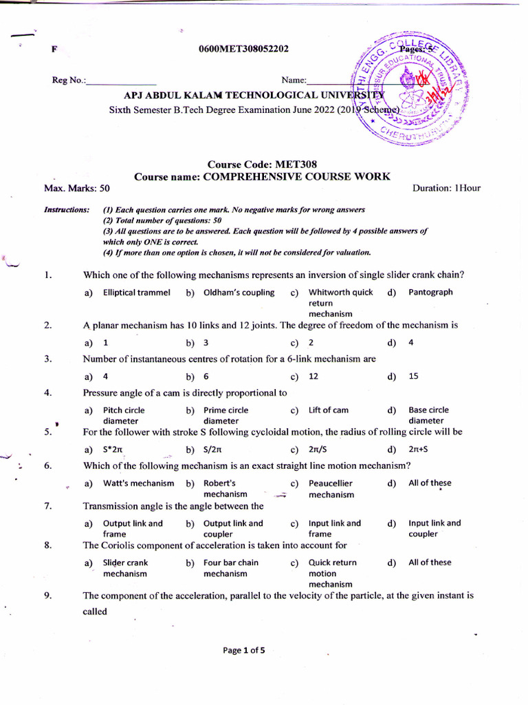 B.Tech Mechanical Engineering Exam Questions | PDF | Acceleration | Heat