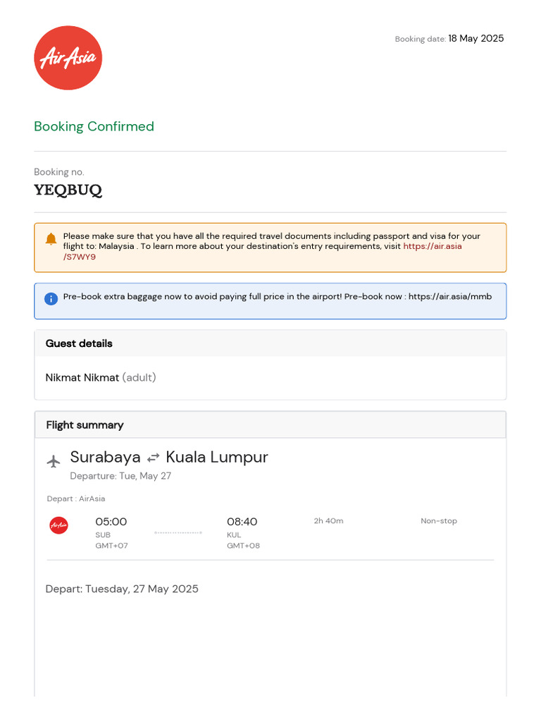 Tiket Air Asia | PDF