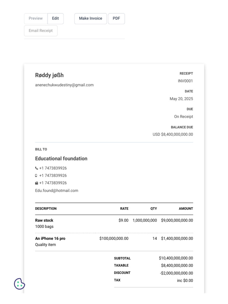 Invoice for Educational Foundation | PDF