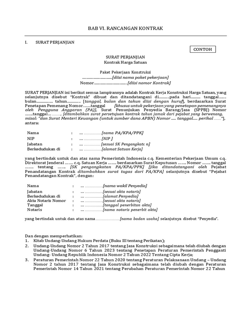 Rancangan Surat Perjanjian EKatalog Konstruksi | PDF