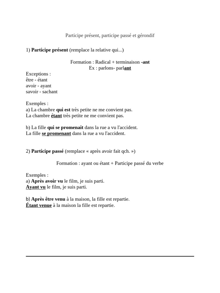 Participe Présent et Gérondif : Guide | PDF | Verbe | Linguistique