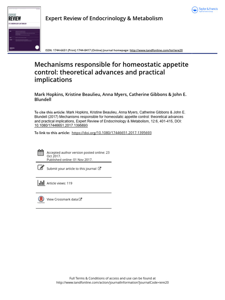 Homeostatic Appetite Control Mechanisms | PDF | Eating | Appetite