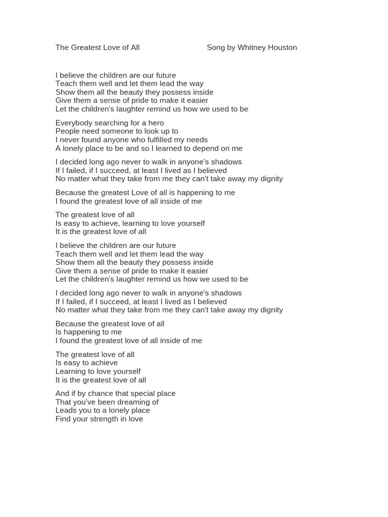 Whitney Houston's Greatest Love Lyrics | PDF