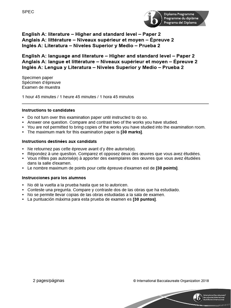 IB English A Literature Paper 2 Guide | PDF
