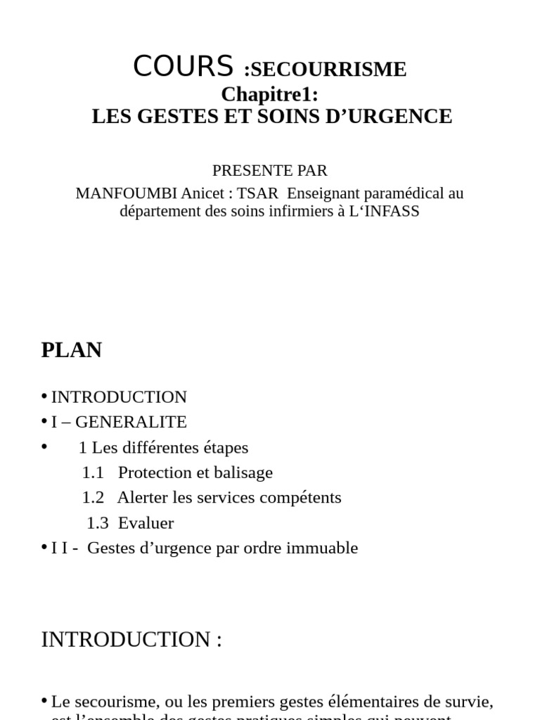 Cours1 Soins d'Urgences | PDF | Réanimation cardio-pulmonaire | Infarctus du myocarde
