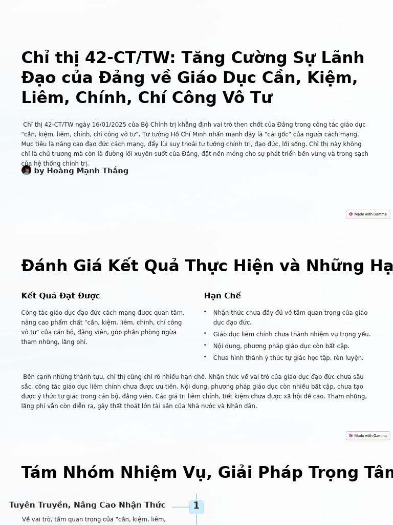 Chi Thi 42 CTTW Tang Cuong Su Lanh DJao Cua DJang Ve Giao Duc Can Kiem Liem Chinh Chi Cong Vo Tu ...