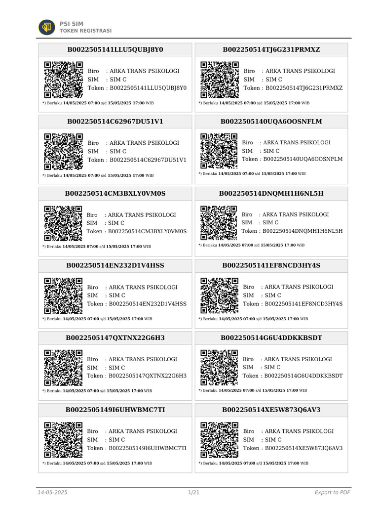 PSI SIM Registration Tokens 2025 | PDF