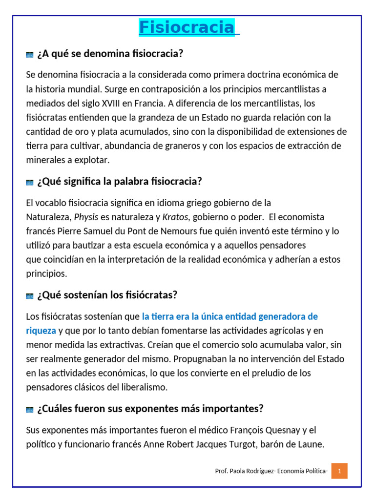 Fisiocracia Teoría | PDF | Riqueza | Economias
