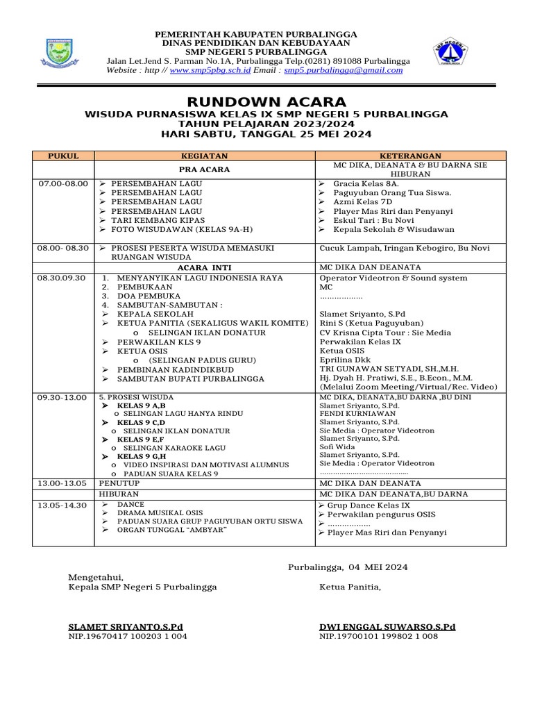 Run Down Acara Wisuda Purnasiswa Tahun 2024 | PDF