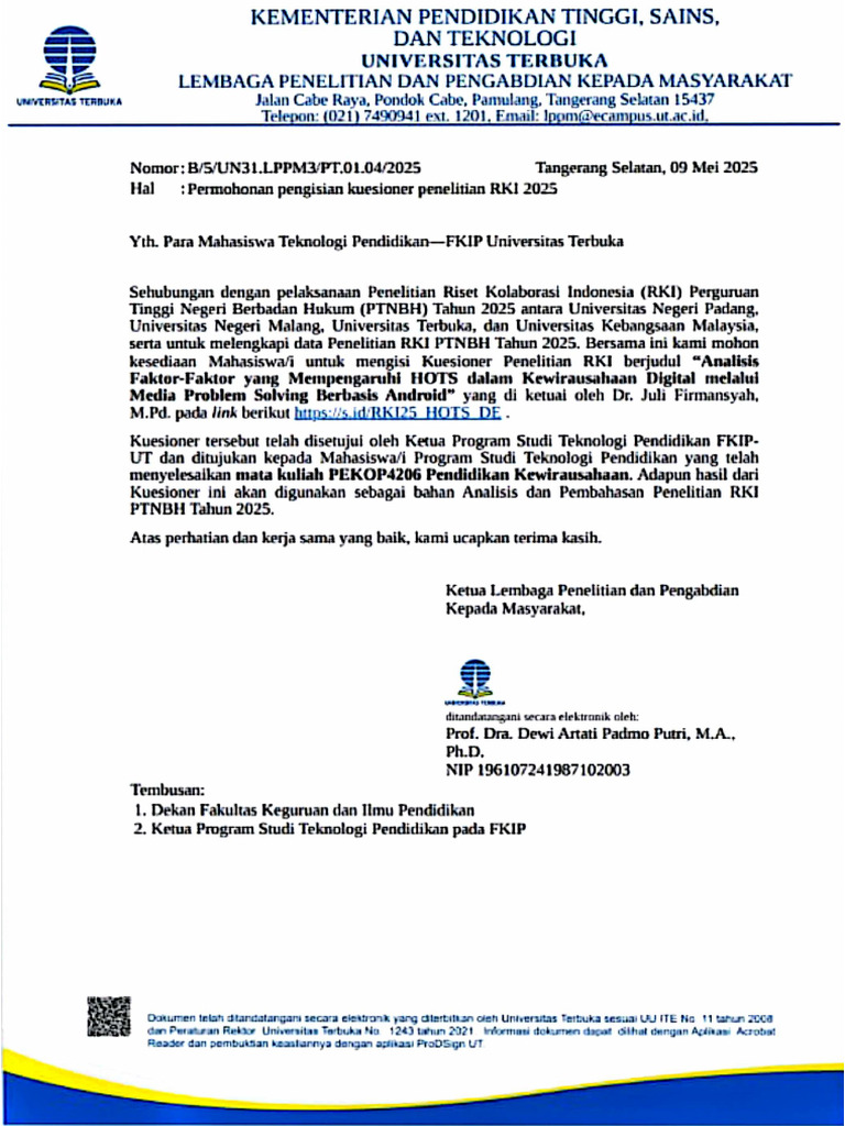 Surat RKI UT 2025 | PDF