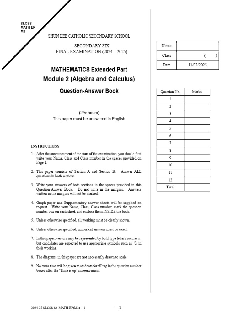 S6 Maths M2 Final Exam 2024-2025 Question | PDF | Mathematics | Tangent
