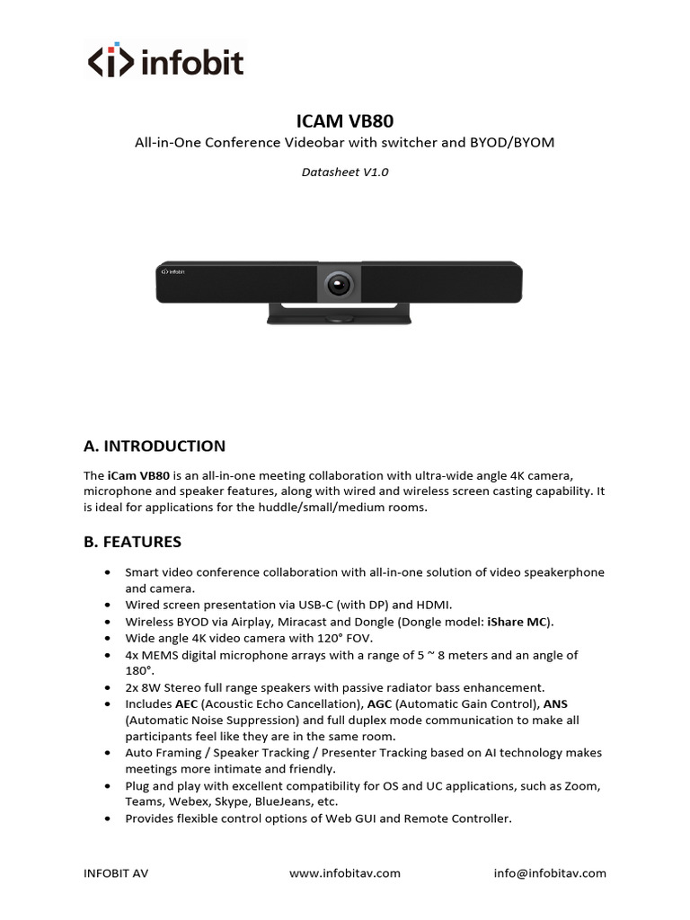 INFOBIT Icam VB80 Datasheet V1.0 | PDF | Usb | Hdmi