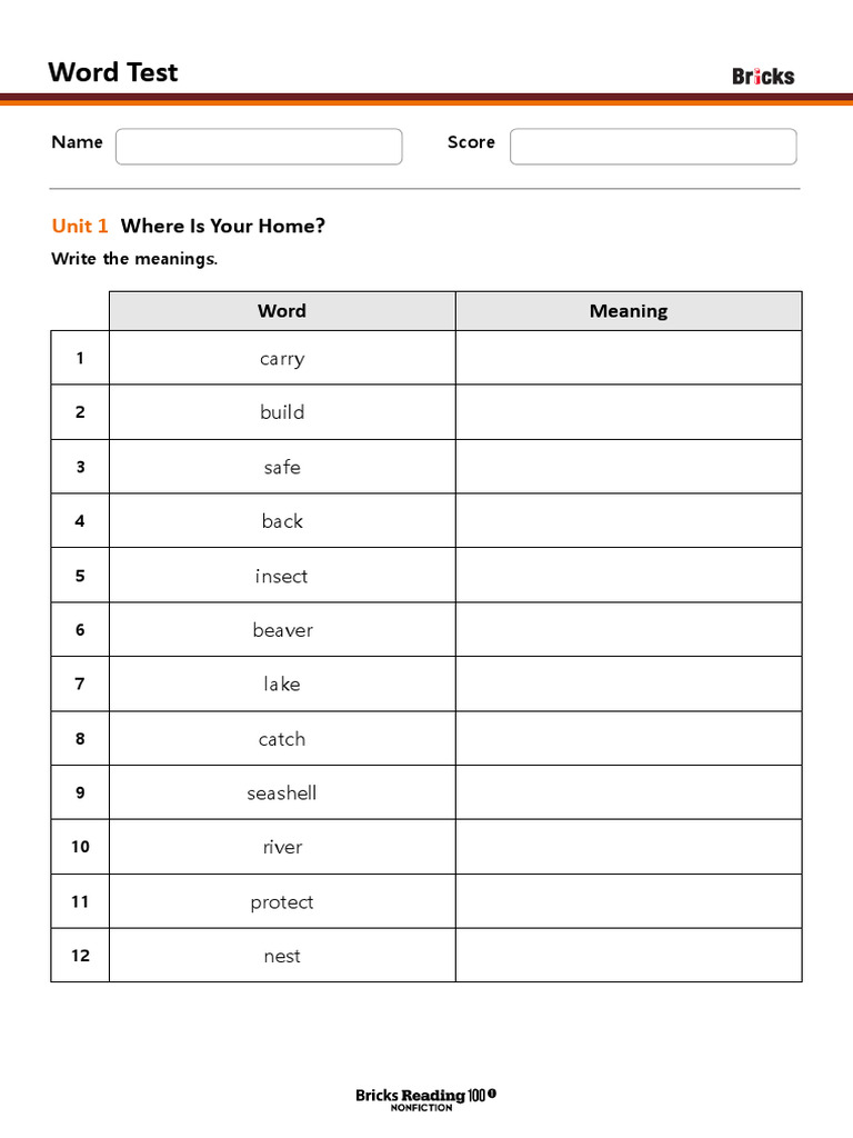 Bricks Reading 100 Nonfiction - L1 - Word Test - Eng | PDF | Water