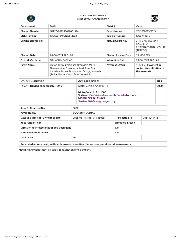 GJ05RV4956 - ePay-ECourts Digital Payment | PDF | Crimes | Crime & Violence