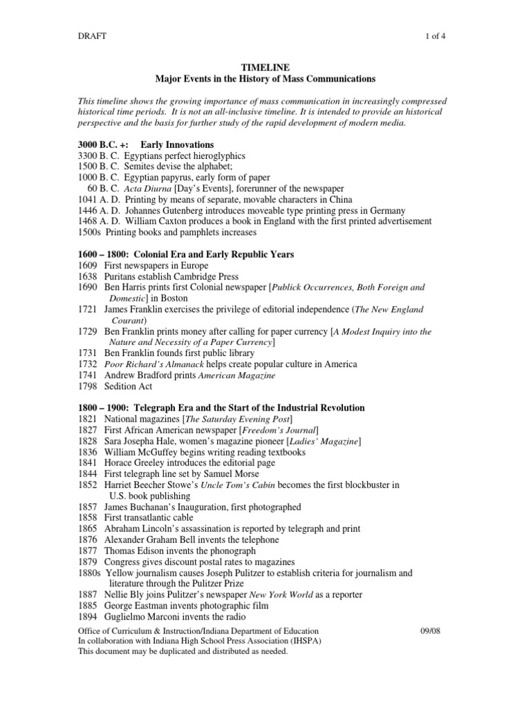 Timeline of Mass Media Communication | PDF | Television | Mass Media