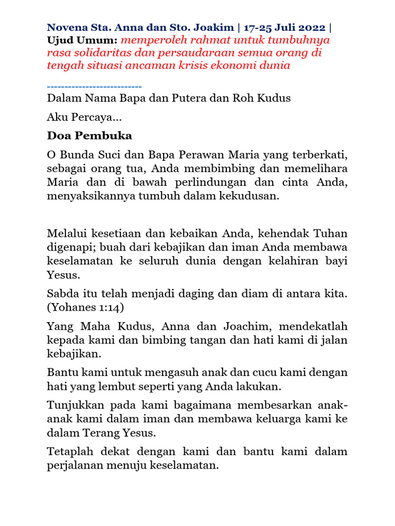 Novena Sta. Anna & Sto. Joakim | PDF