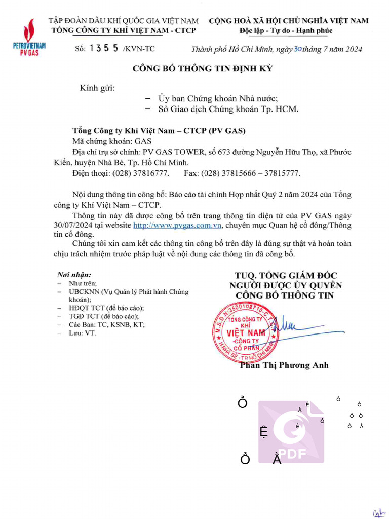 Gas - CBTT BCTC q2 2024 Hop Nhat - Daki | PDF | Vietnam