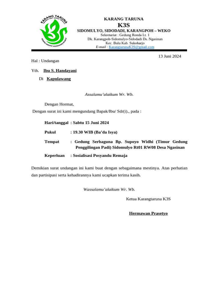 Undangan Sosialisasi Posyandu k3s | PDF