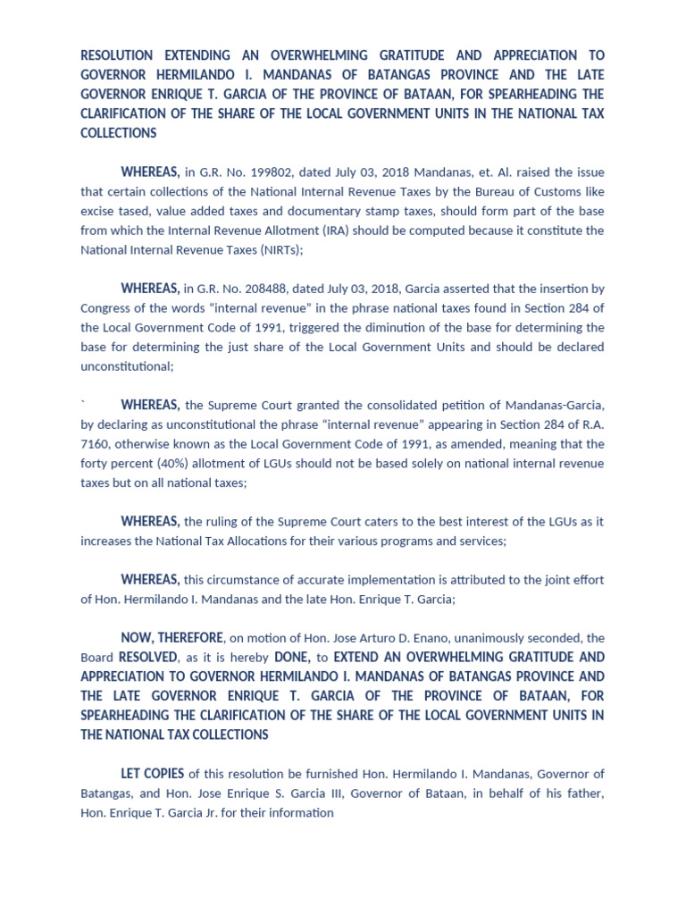 Resolution Extending An Overwhelming Gratitude Mandanas-Garcia | PDF