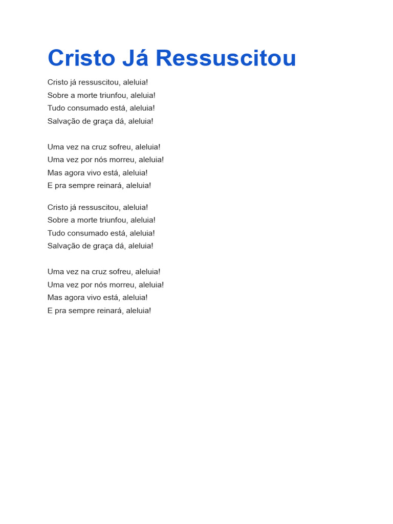 Letra de "Cristo Já Ressuscitou" | PDF