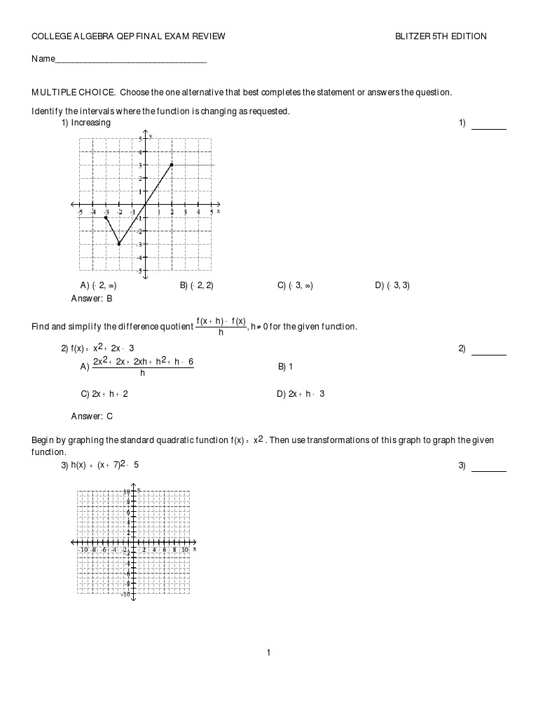 Math 1414 Final Exam Review Blitzer 5th 001 | PDF | Polynomial | Matrix ...