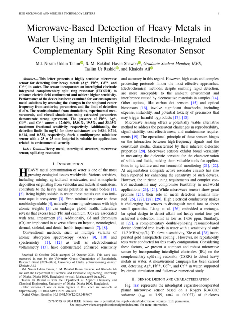 Microwave-Based Detection of Heavy Metals in Water Using An ...