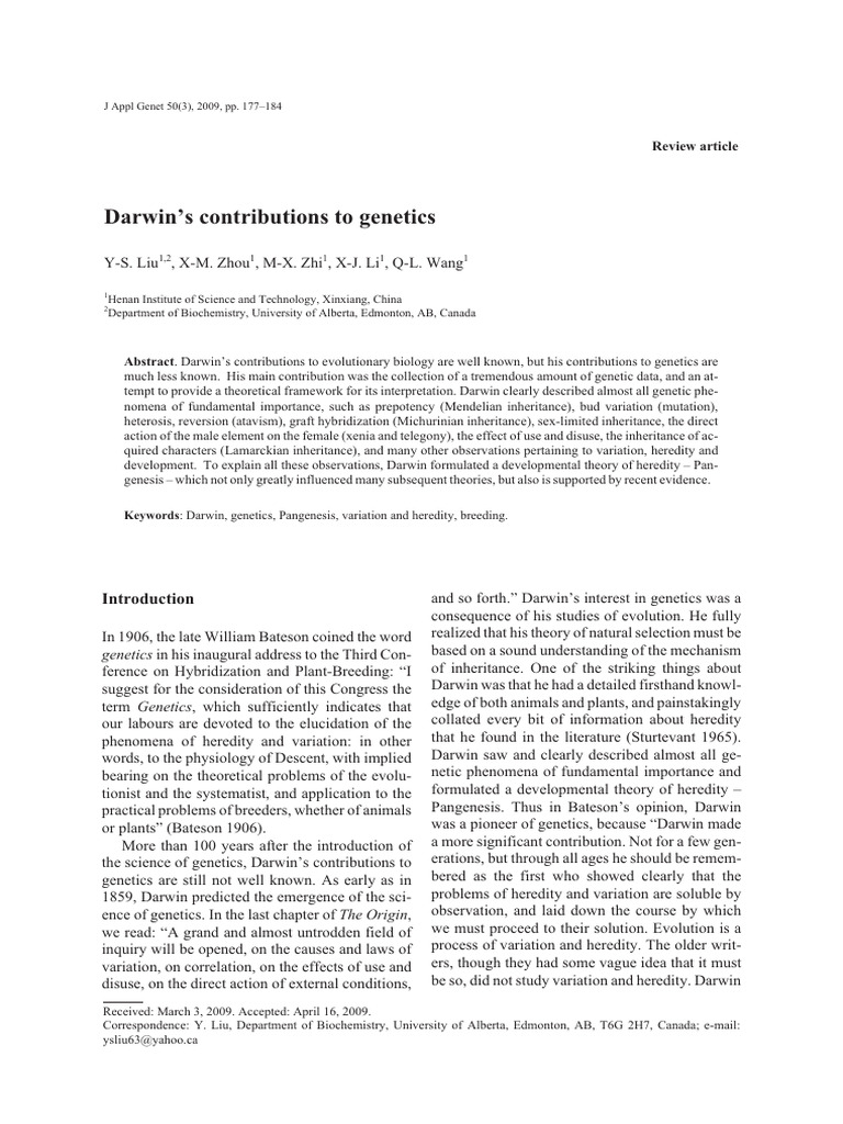 Darwin's Contributions To Genetics | PDF | Heredity | Genetics