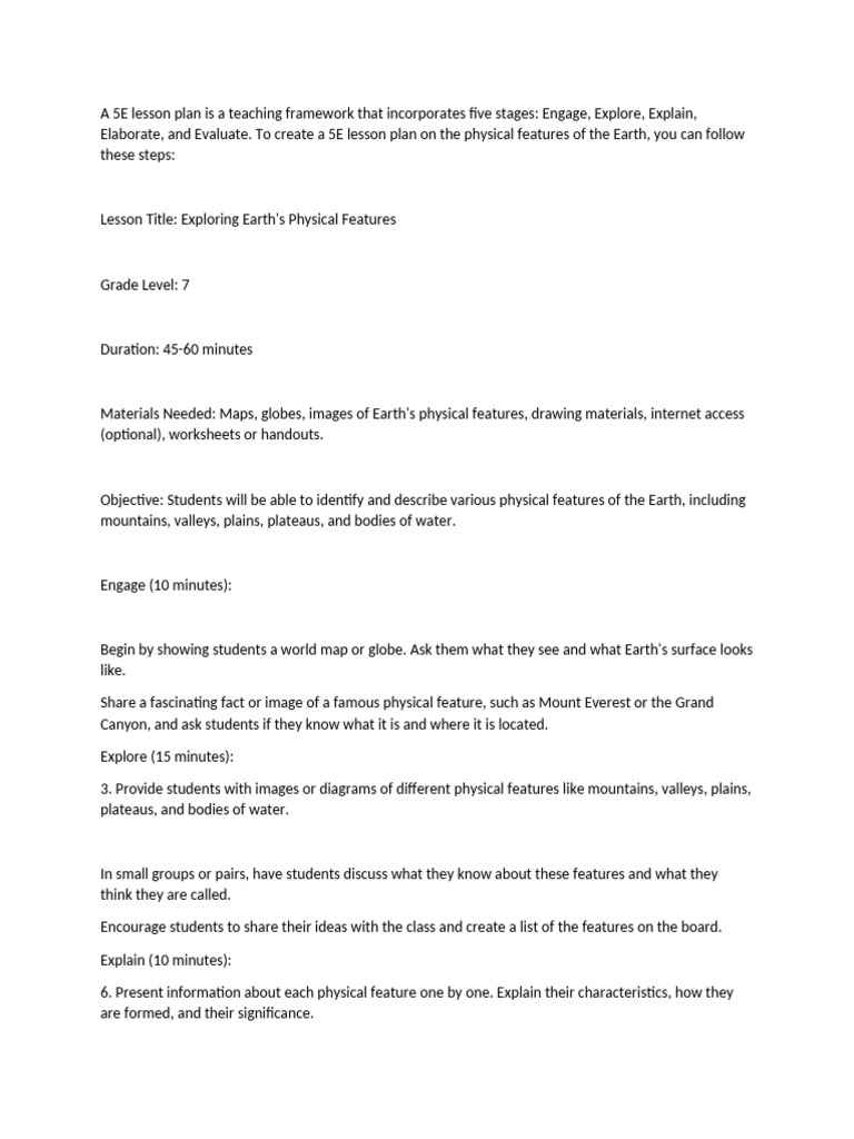 Lesson Plan Earth's Physical Features | PDF | Lesson Plan | Earth Sciences