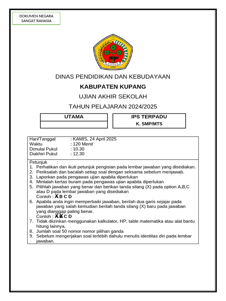 Cover Ujian Semua Mapel Us | PDF