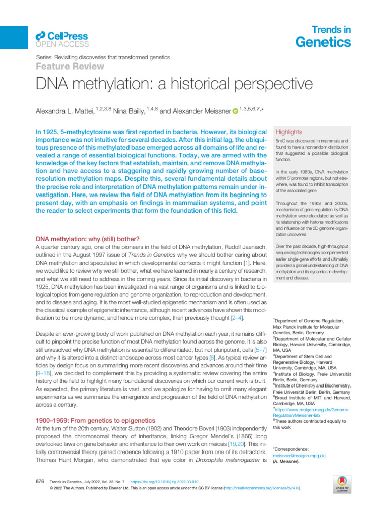 DNA Methylation a Historical Persepective | PDF | Dna Methylation | Dna