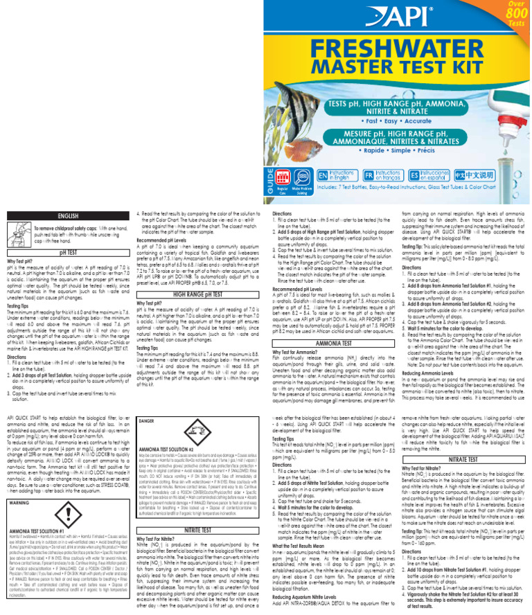 Lab 8 API Freshwater Master Test Kit Instructions | PDF | Aquarium ...